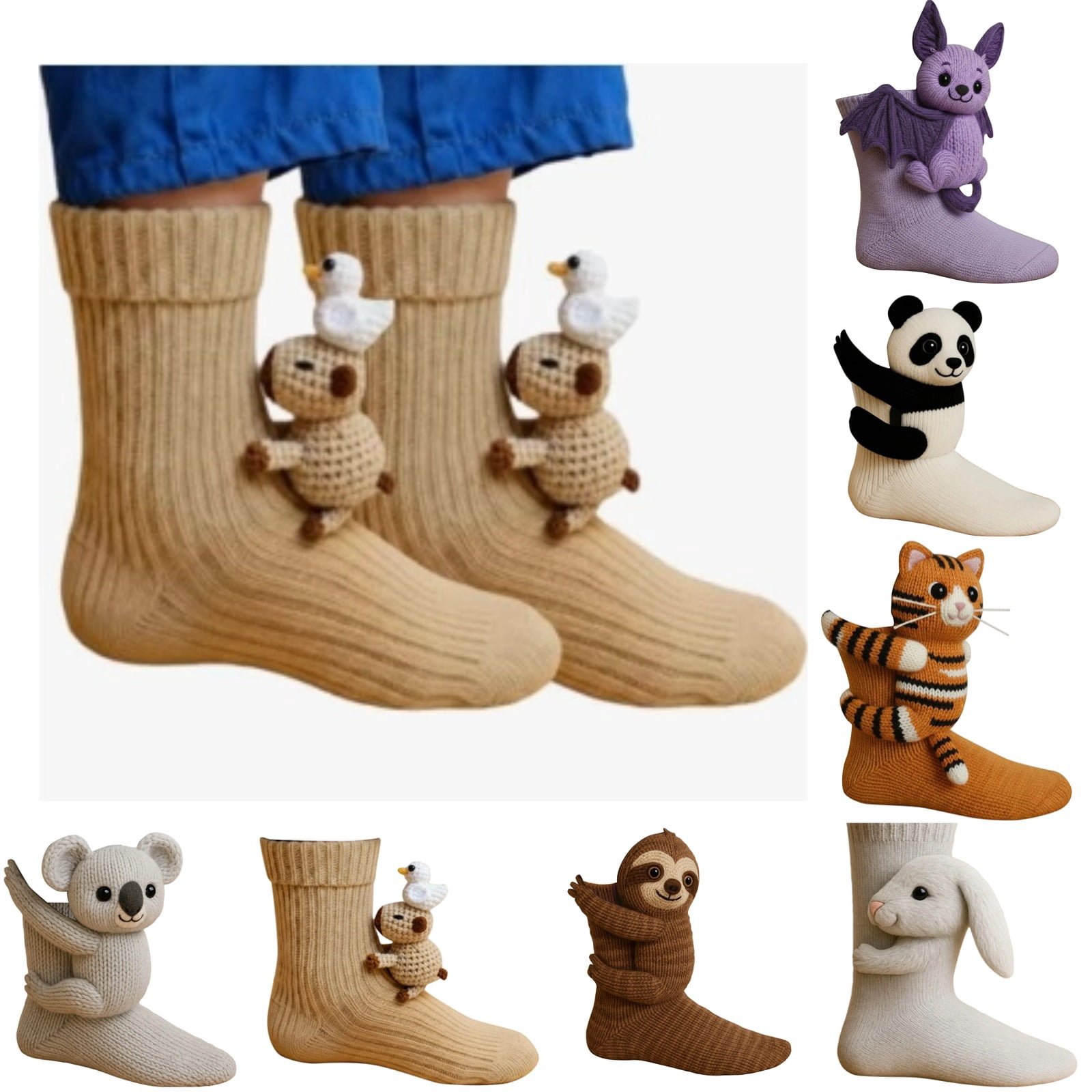 New 3D Knit Animal Socks for Animal Lovers, Handcrafted Funny Animals ...