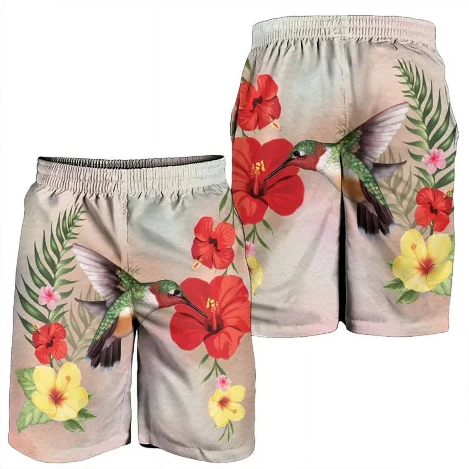 New 3D Printed Hawaii Plumeria Polynesian Pink Men's Beach Shorts Women ...