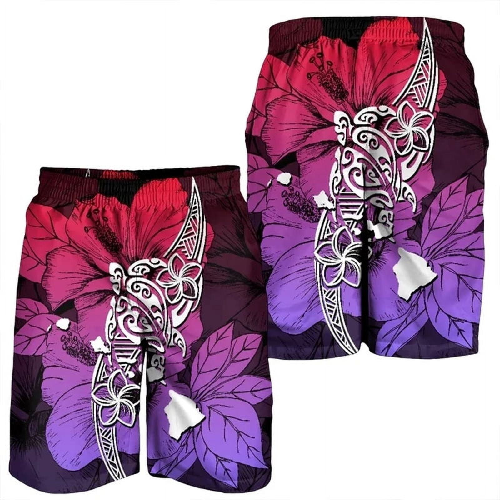 New 3D Printed Hawaii Plumeria Polynesian Pink Men's Beach Shorts Women ...