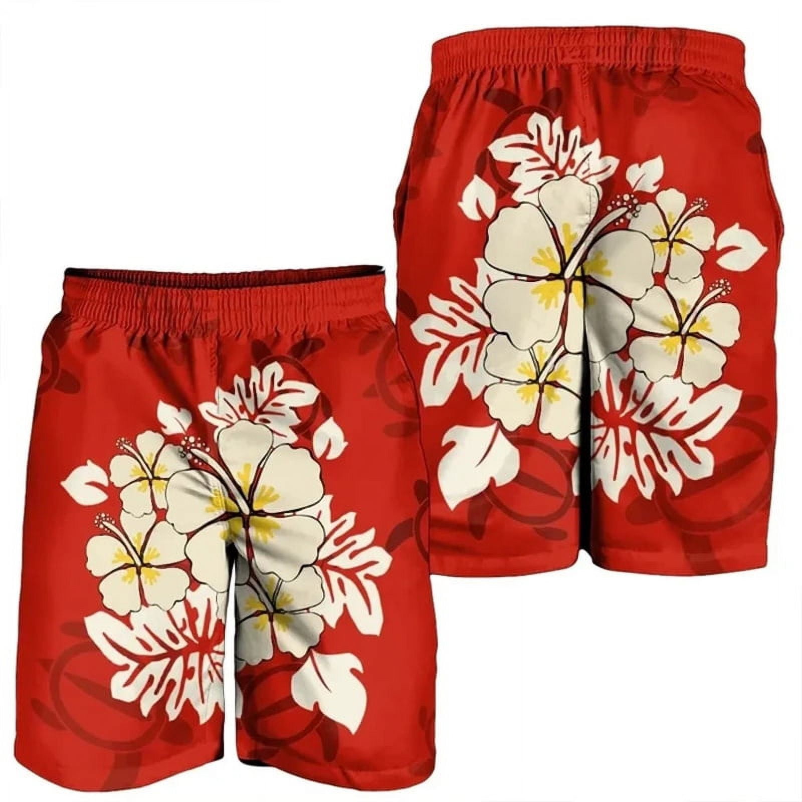 New 3D Printed Hawaii Plumeria Polynesian Pink Men's Beach Shorts Women ...