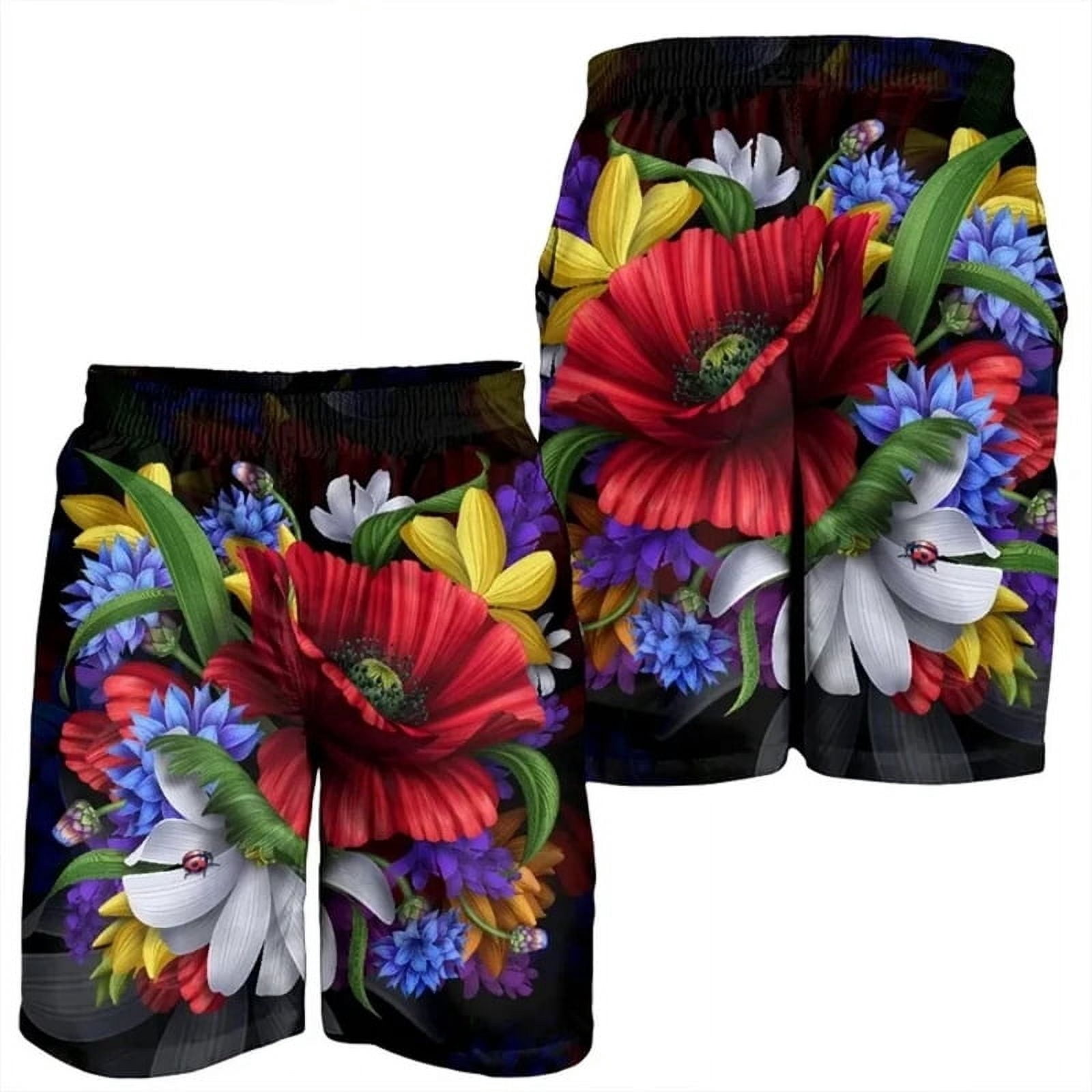 New 3D Printed Hawaii Plumeria Polynesian Pink Men's Beach Shorts Women ...
