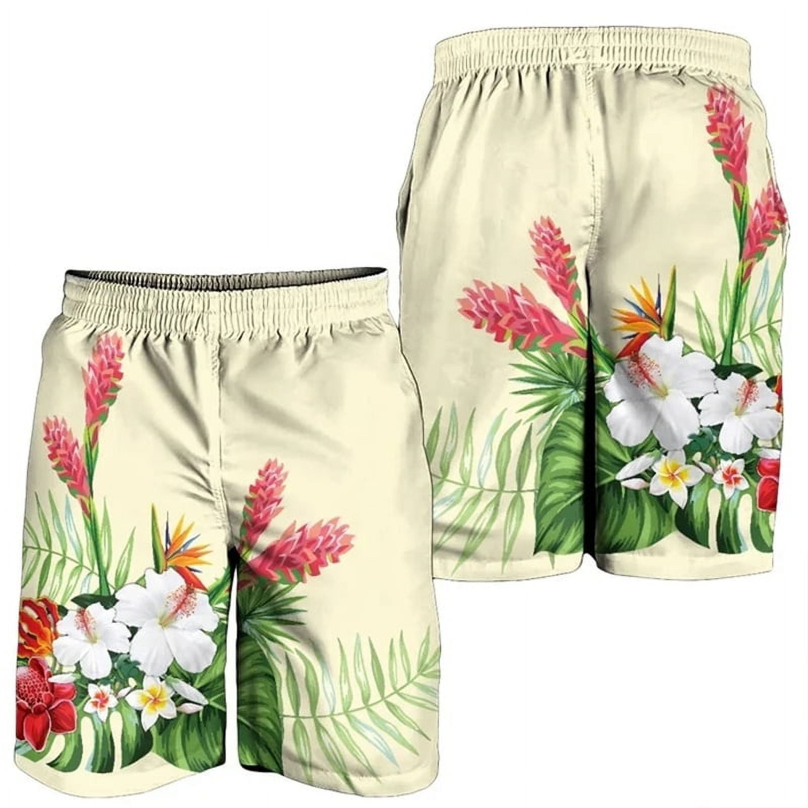 New 3D Printed Hawaii Plumeria Polynesian Pink Men's Beach Shorts Women ...