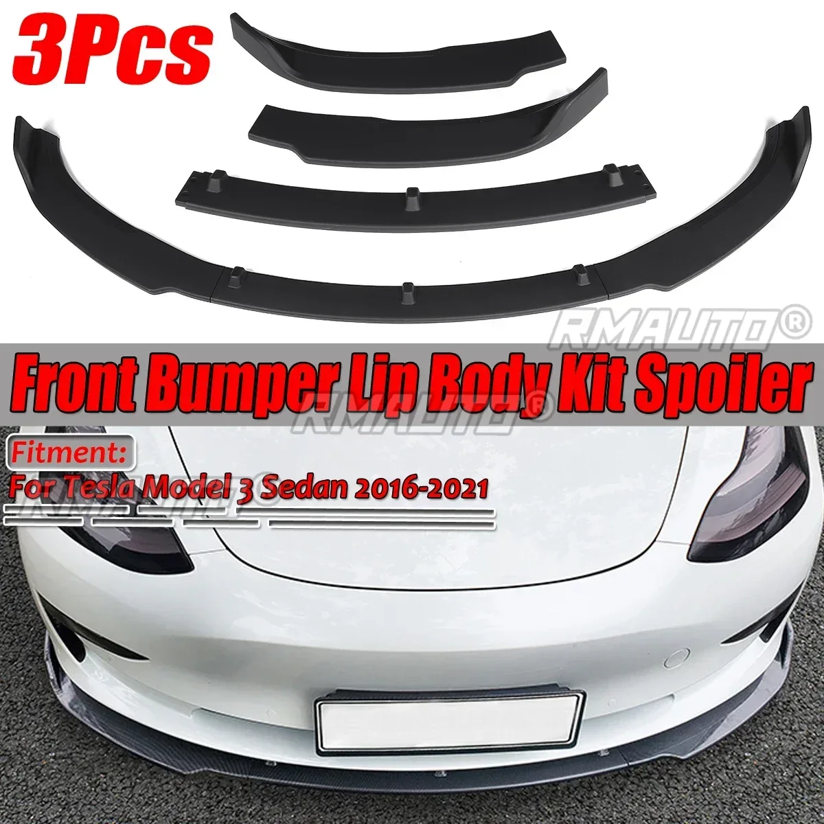 New 3Pcs Carbon Fiber Look/Black Car Front Bumper Splitter Lip Spoiler ...