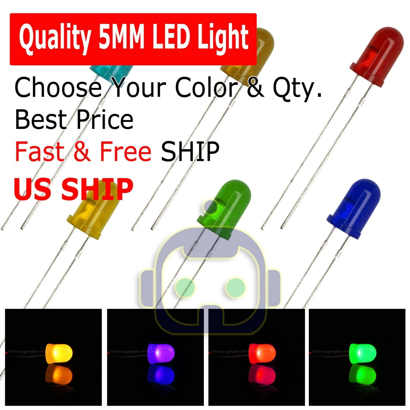 New 3mm 5mm 8mm 10mm LED Light Emitting Diodes Clear White Red Blue ...