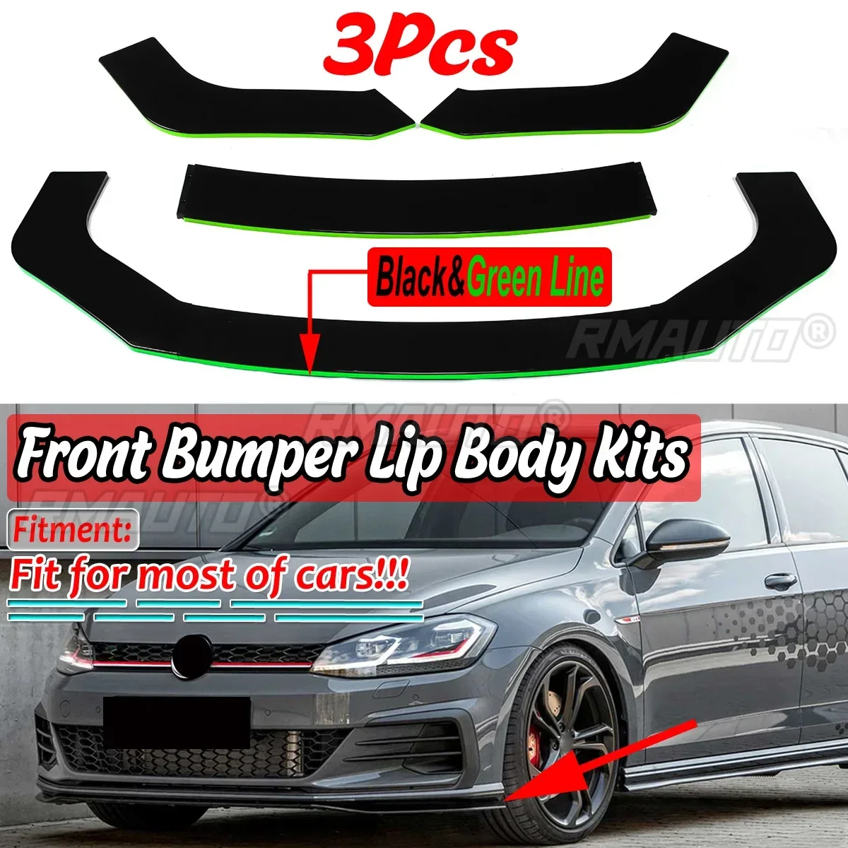 New 3pcs Universal Car Front Bumper Splitter Lip Diffuser For VW For ...