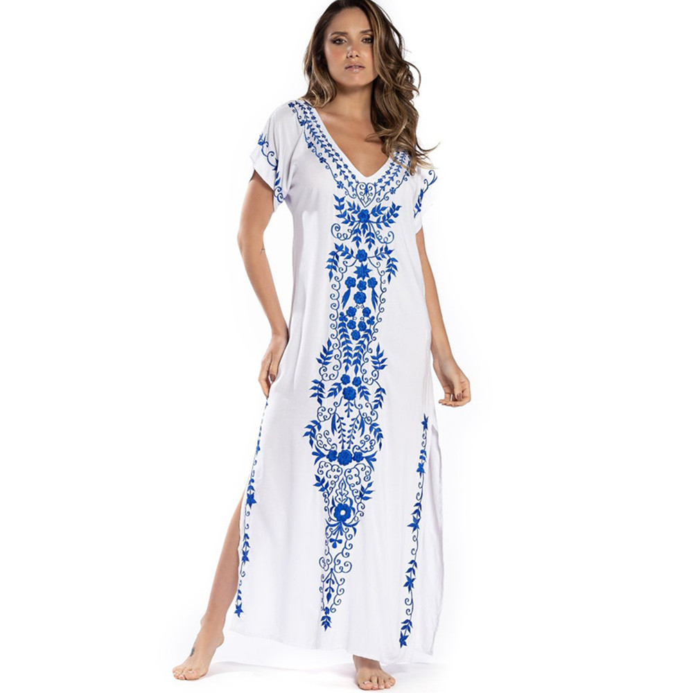New 4 Colors Cotton Long Beach Dress Bikini Coverups for Women Pareo De ...