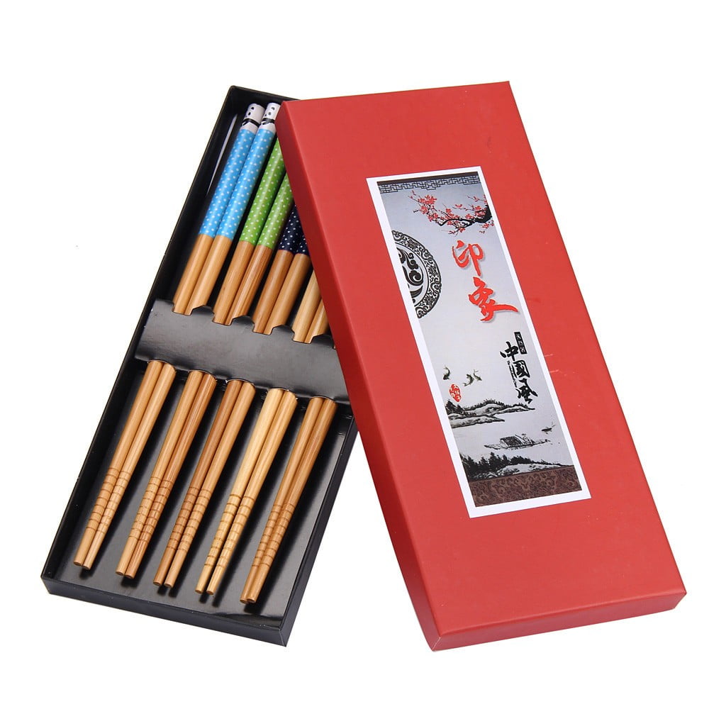New 5-Pair Chopsticks Set, Wood Assorted Beautiful Sticks, Cute Cartoon ...