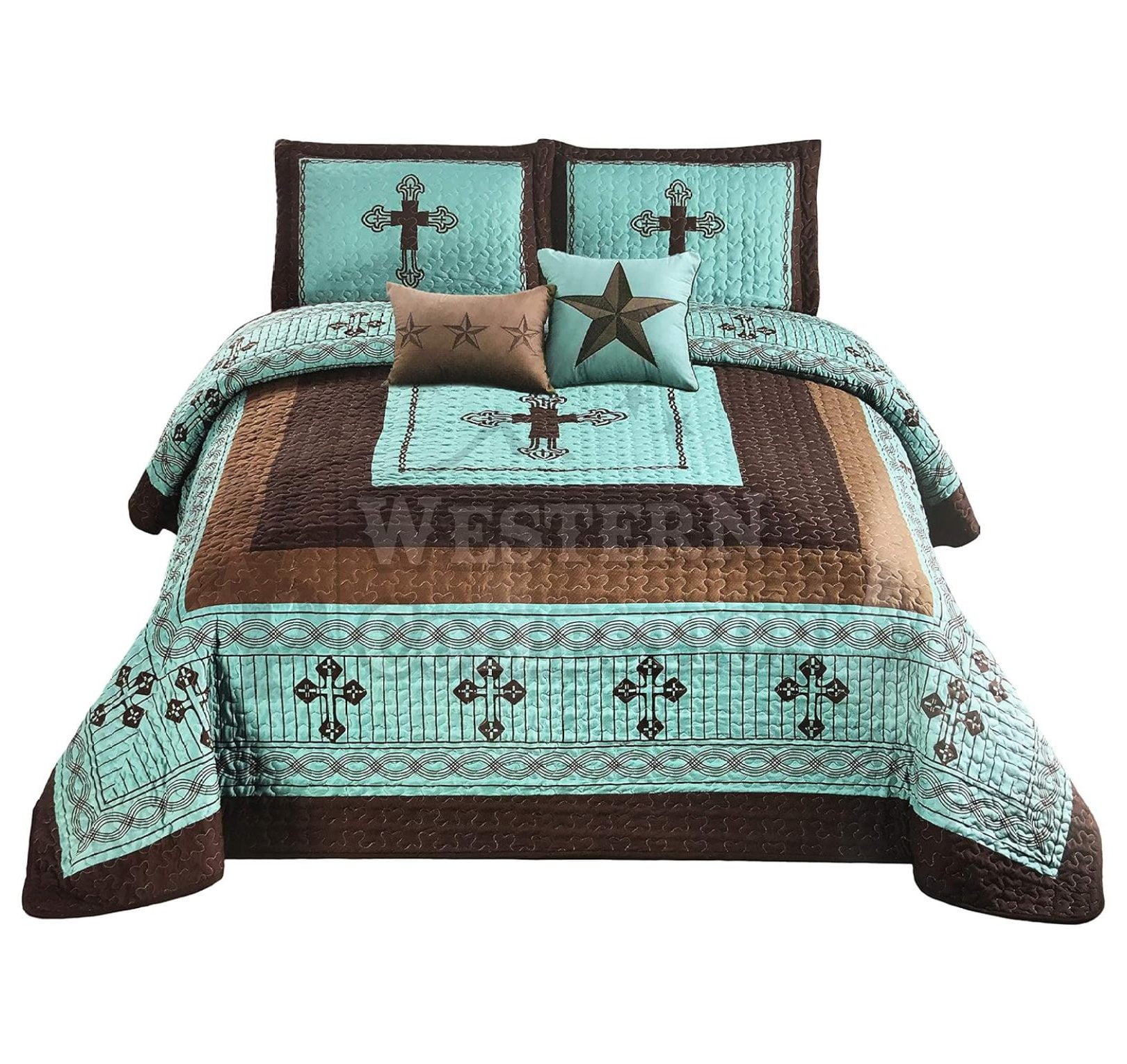 New 5 Pieces Western Stars and Horses Luxury Home Quilt Bedspread ...