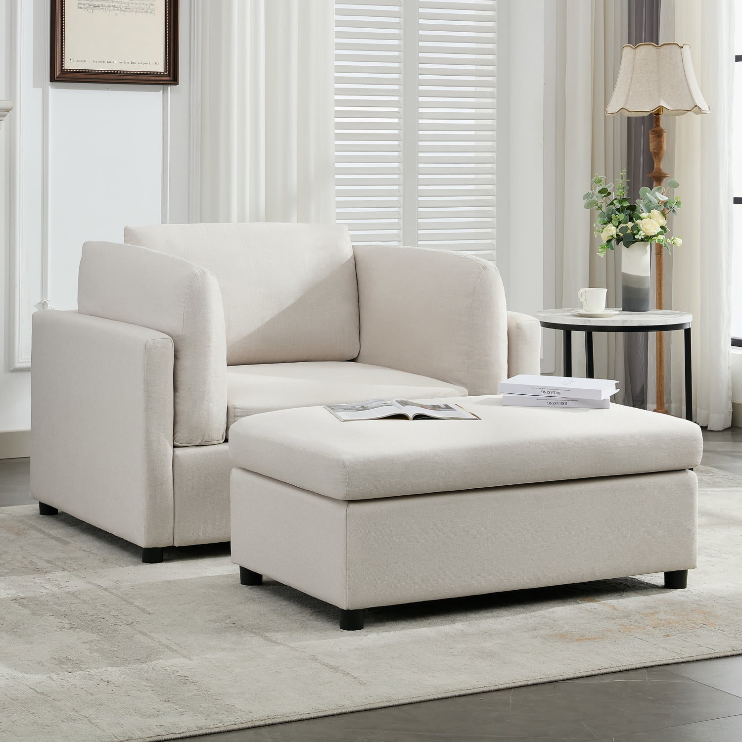New 50" Wide Modern Oversized Armchair with Ottoman Stool, Single Sofa ...