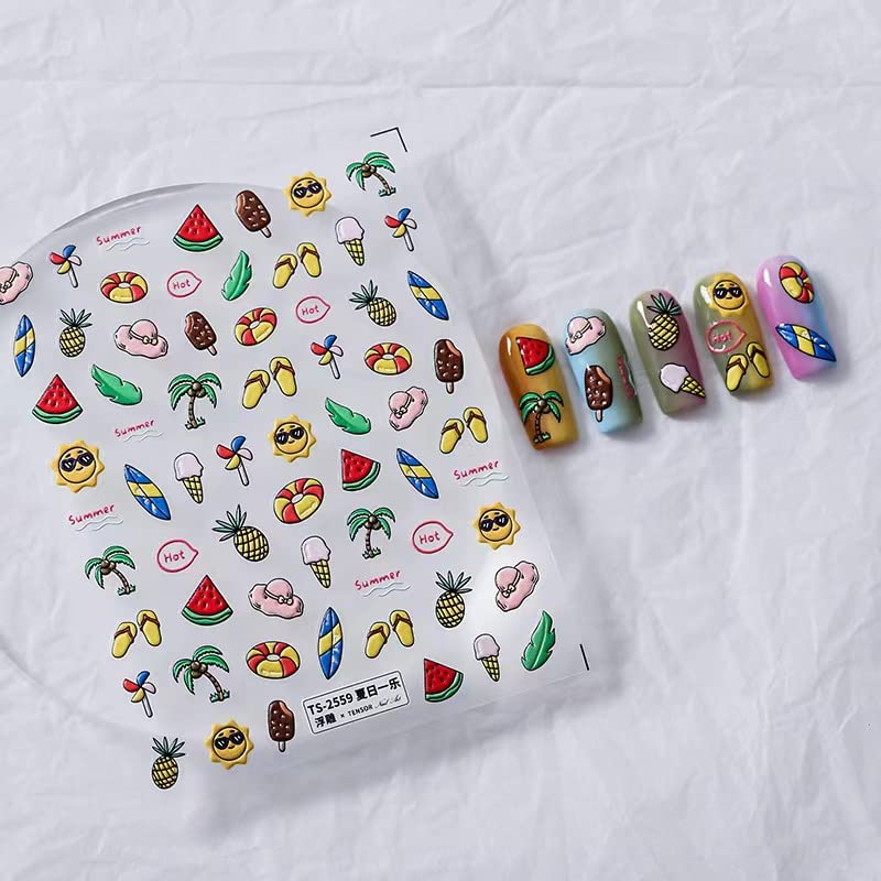 New 5D Embossed Cartoon Smile Face Summer Fun Nail Stickers for Nail ...
