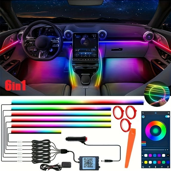 New 6-in-1 RGB Acrylic LED Light Strip Kit With APP Control For Cars ...