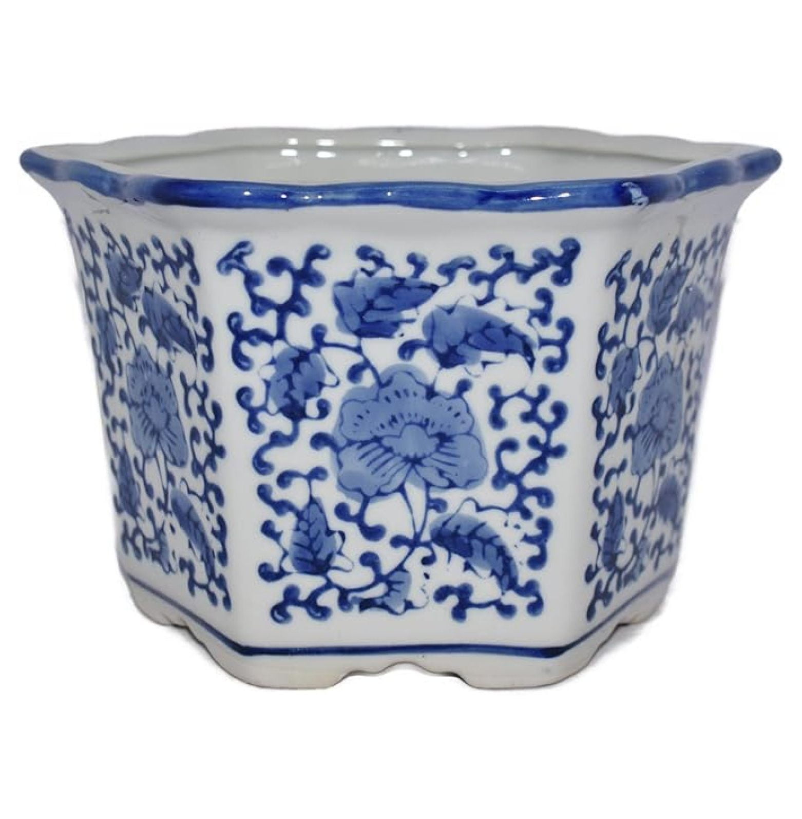 New 7.5"" Blue & White Scallop Edge Oriental Ornate Floral & Vine ...