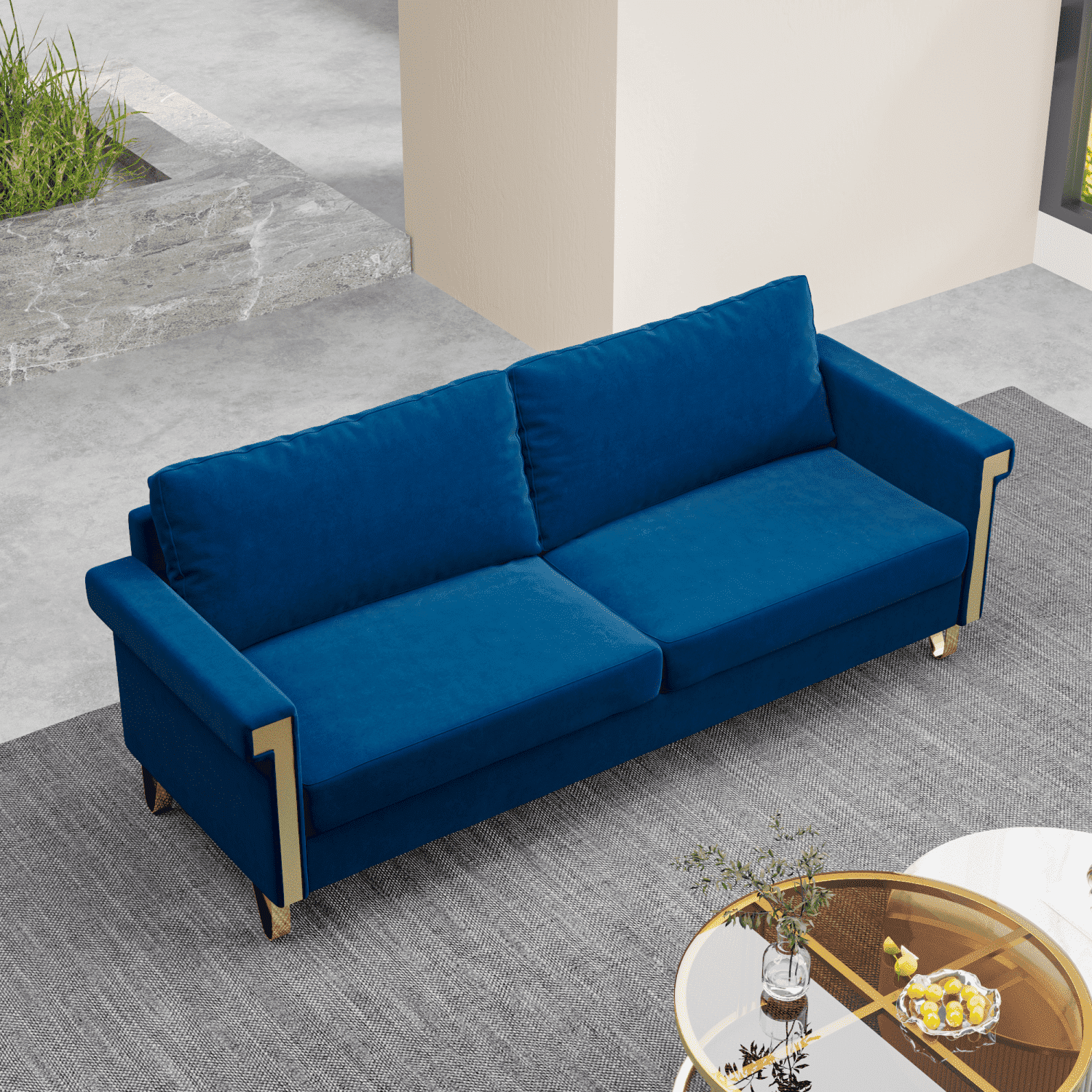 New 73'' Velvet Mid-century modern style Square Arm Sofa Loveseat ...