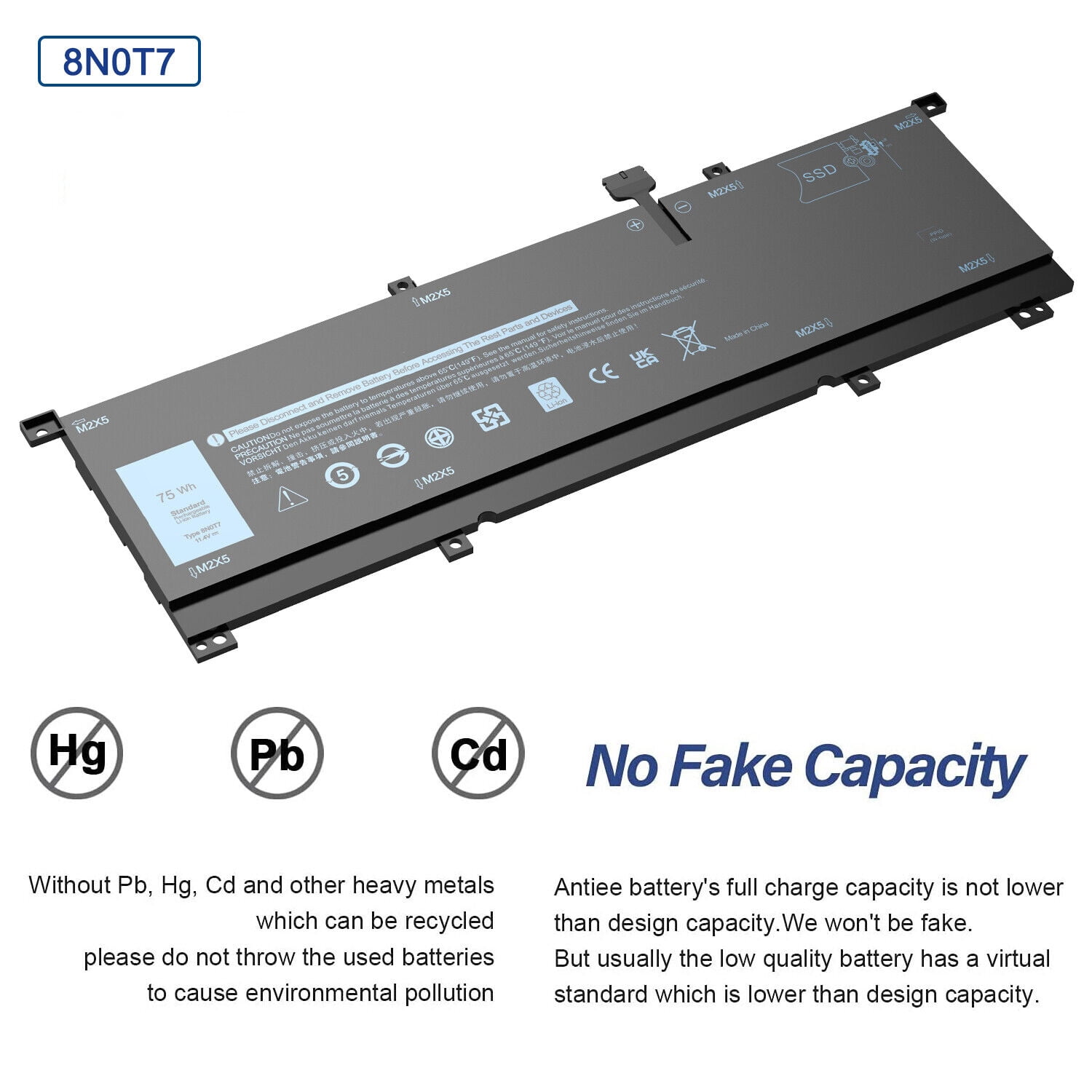 New 75Wh For Dell 8N0T7 Battery XPS 15 9575 P73F Precision 5530 2-in-1 ...