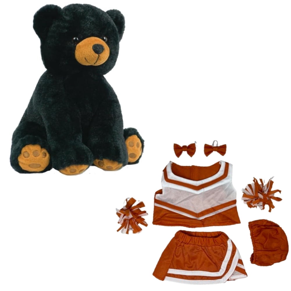 Plush Gear 8" Ember the Black Bear Stuffed Animal in Orange and White Cheer Uniform, Plush Toy ...