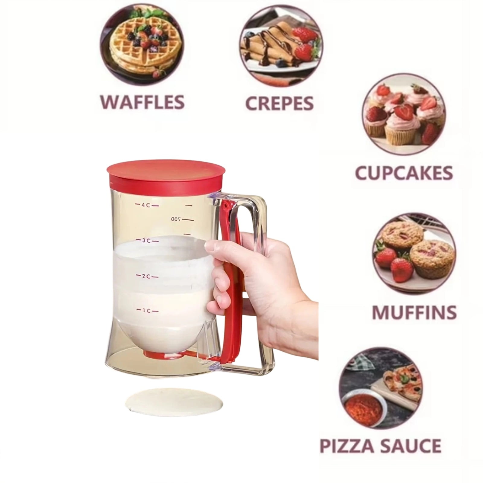 New 900ML Red Pancake Batter Dispenser - Measuring Markings & Squeeze ...