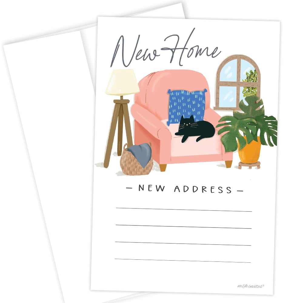 New Address Cards - Charming Cat In Chair Design - 20 Change Of Address ...