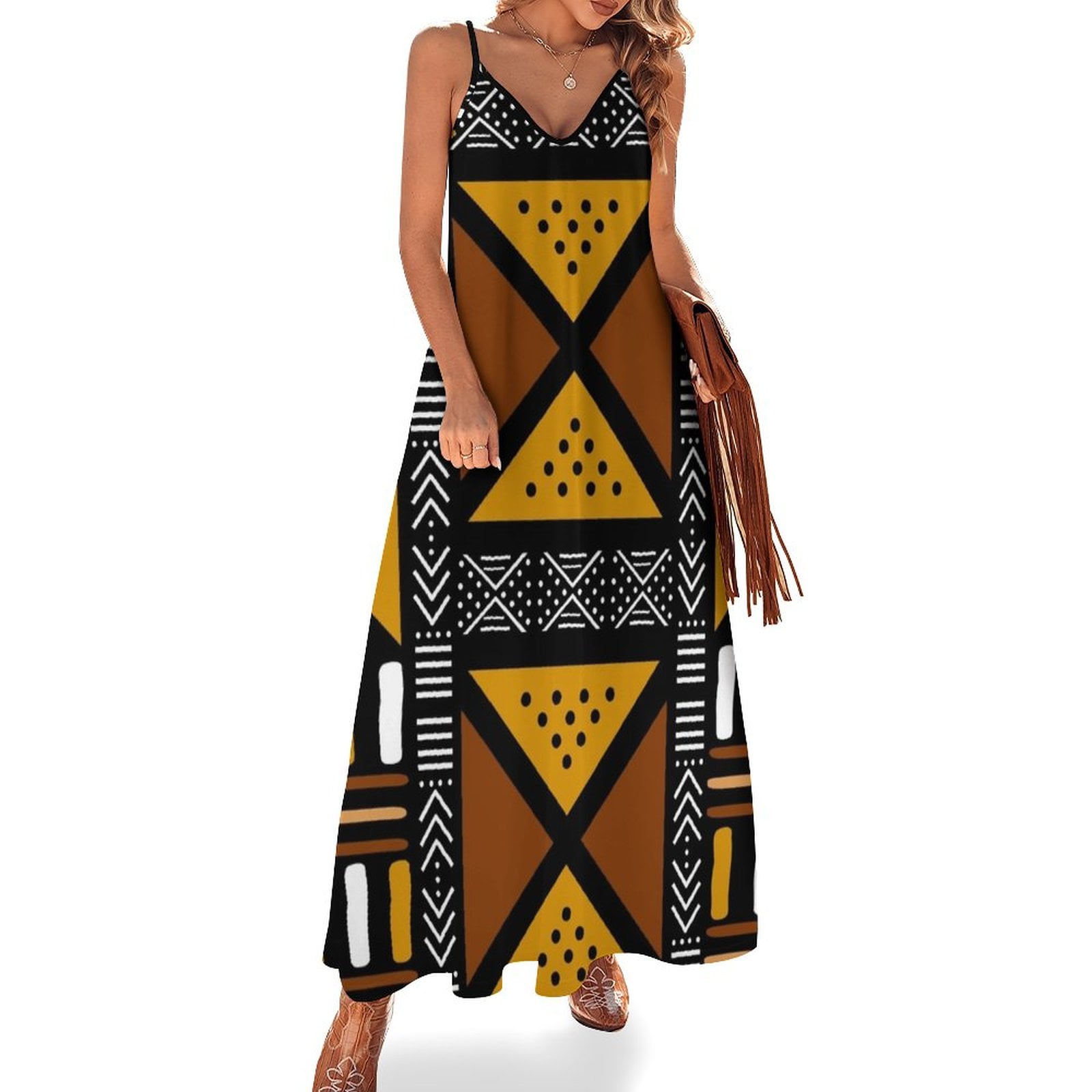 New African Bogolan Mud Cloth Sleeveless Dress birthday dresses for women Evening dresses summer ...