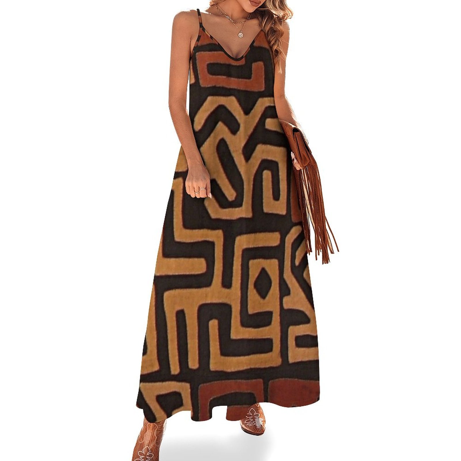 New African mudcloth pattern Sleeveless Dress luxury evening dresses 2024 clothes for woman ...