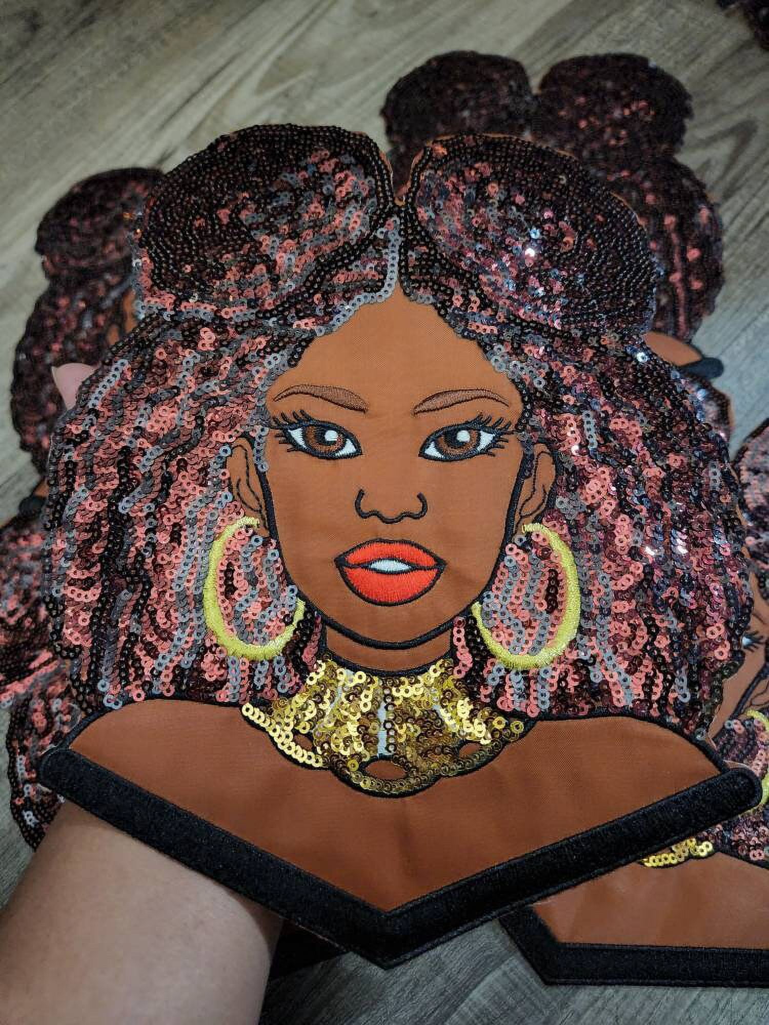 New,"Afro Puff Diva" Sequins, Embroidery, & Satin, 10" Patch, Iron-on ...