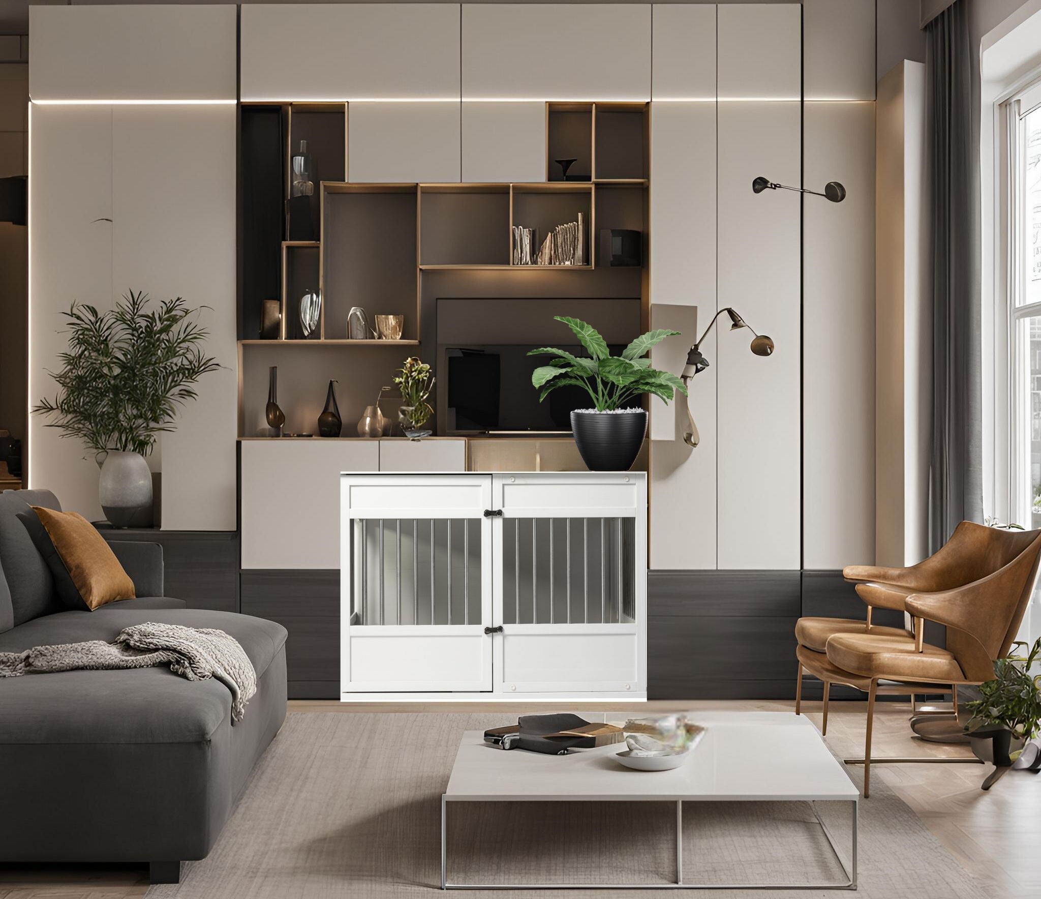 New Age Pet ECOFLEX® Horizon Dog Crate & End Table, Modern Slatted ...