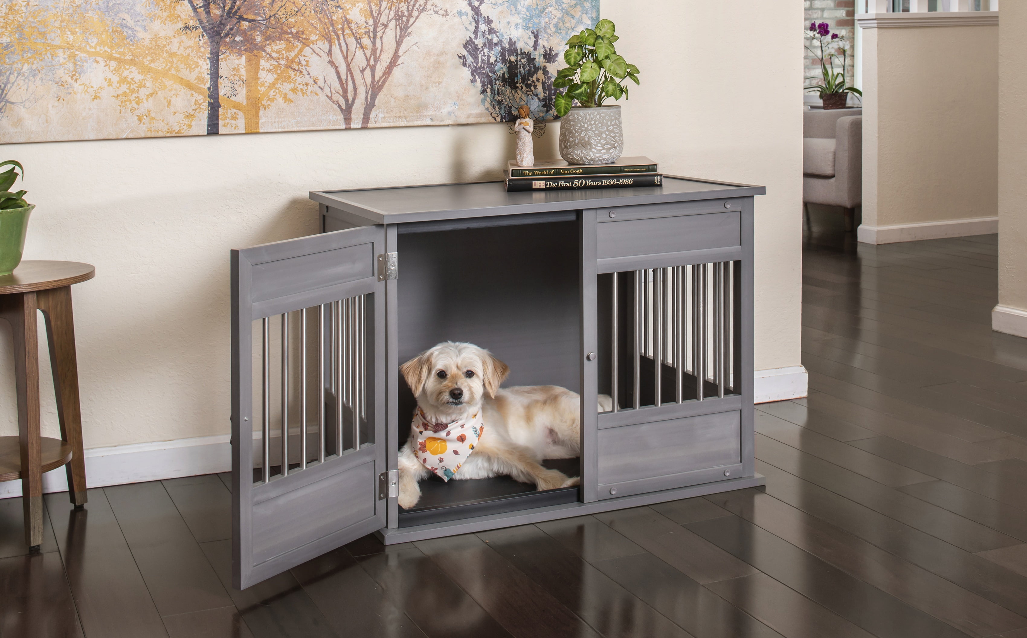 New Age Pet ECOFLEX® Horizon Dog Crate & End Table, Modern Slatted ...