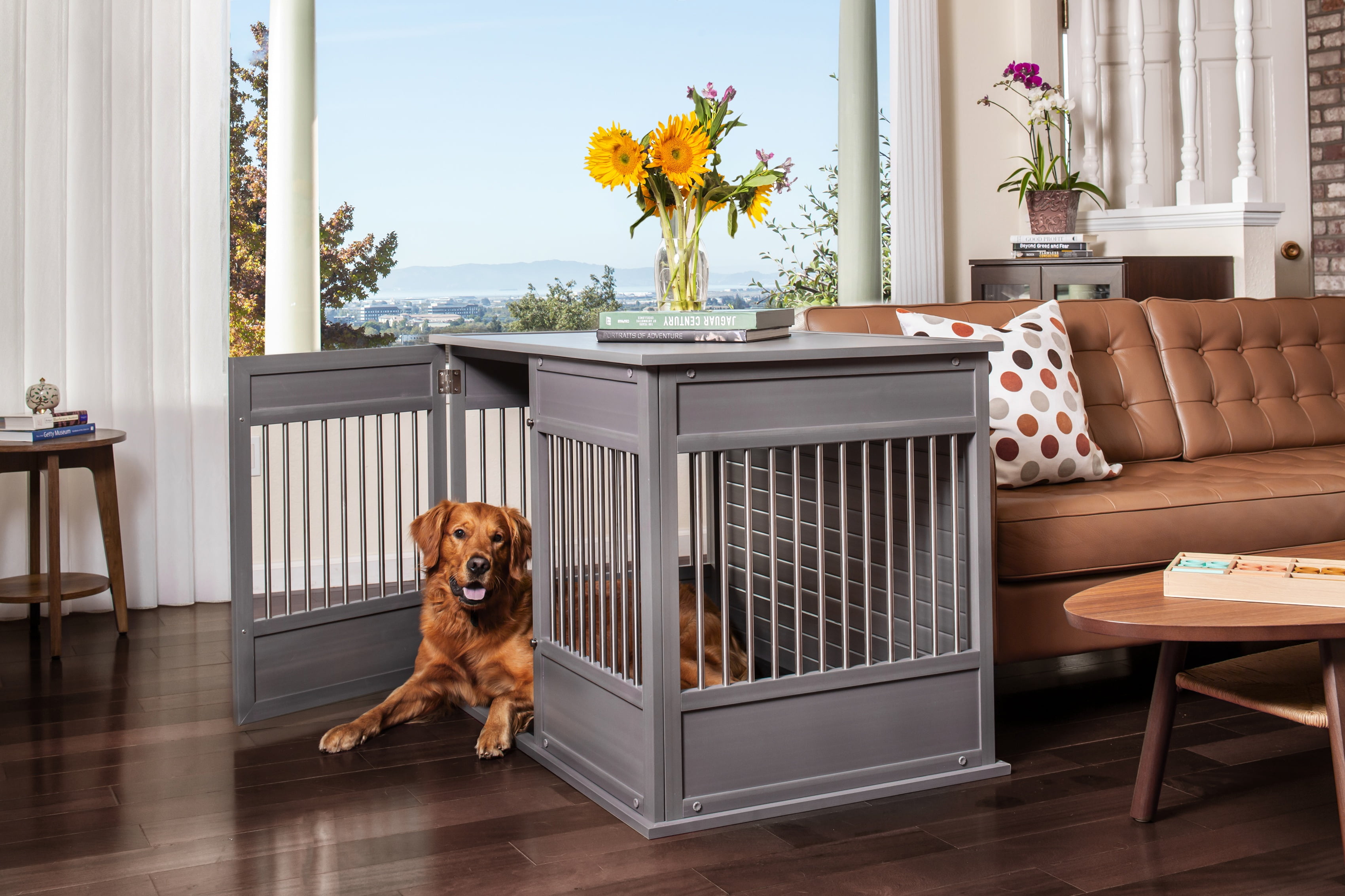 New Age Pet ECOFLEX® Horizon Dog Crate & End Table, Modern Slatted ...