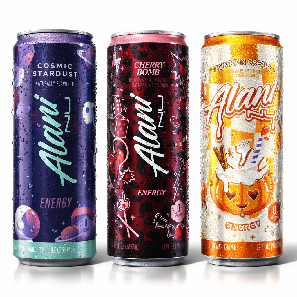 New Alani Energy Drinks Cherry Bomb, Cosmic Stardust, Pumkin Cream ...
