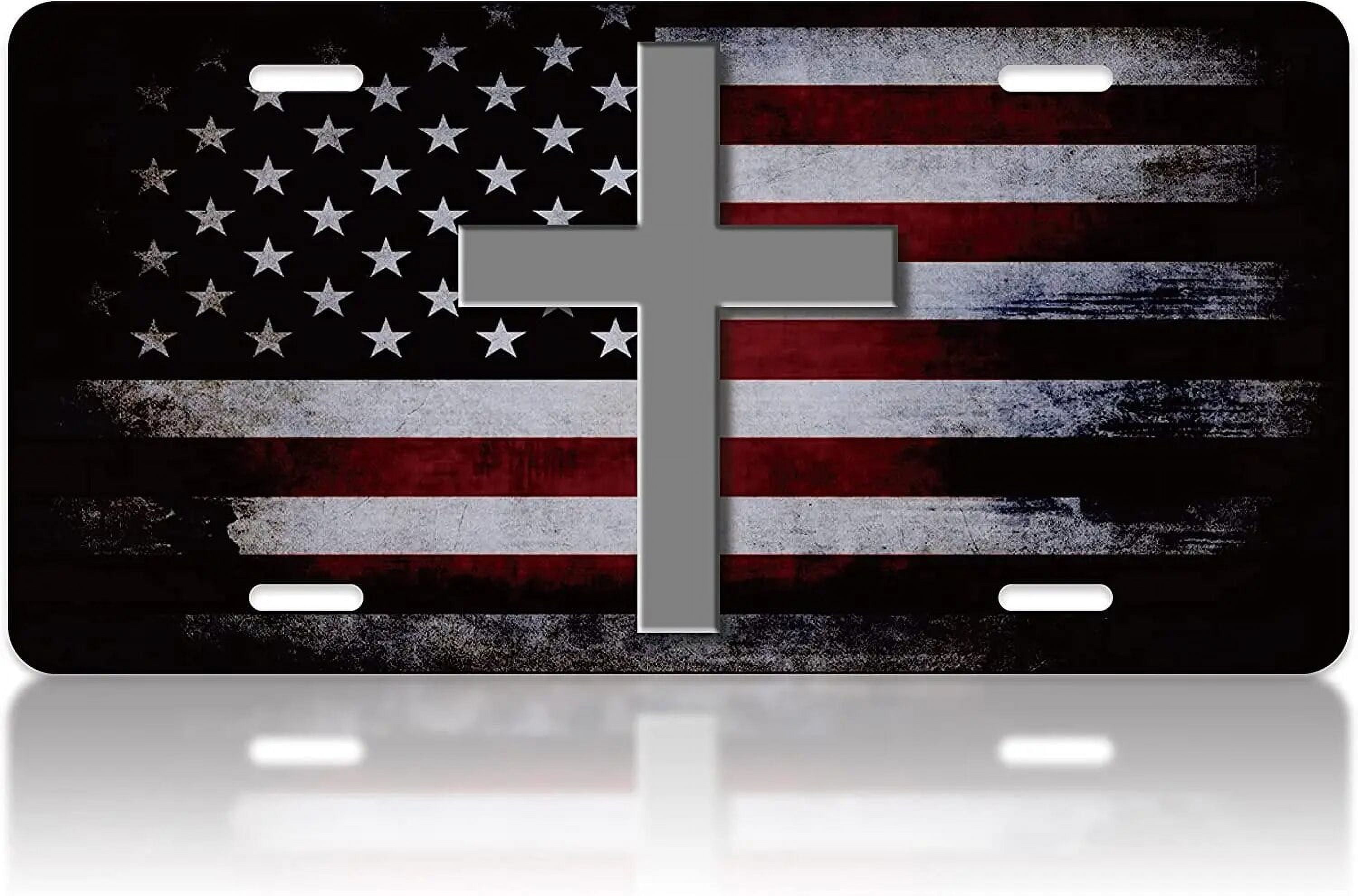 New American Flag Jesus Cross Car Front License Plate Cover Christian ...