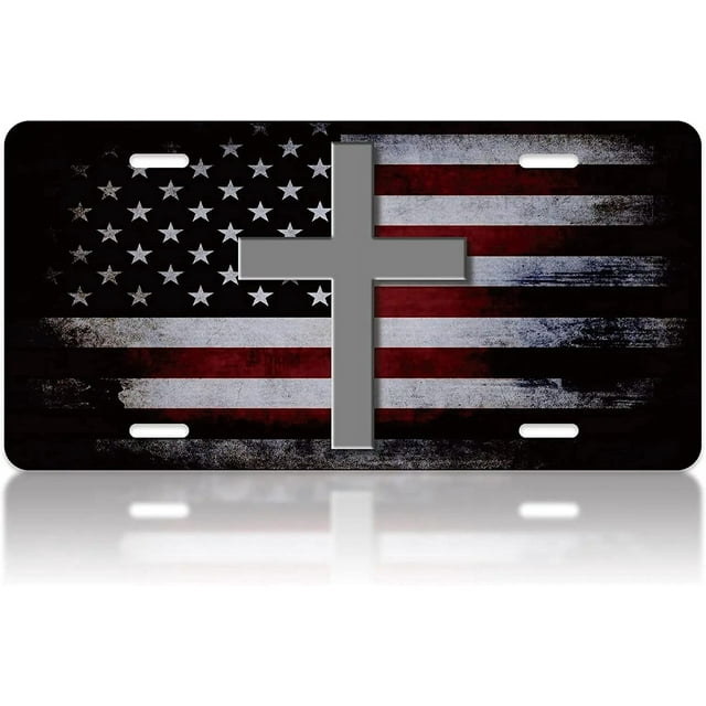 New American Flag Jesus Cross Car Front License Plate Cover Christian ...