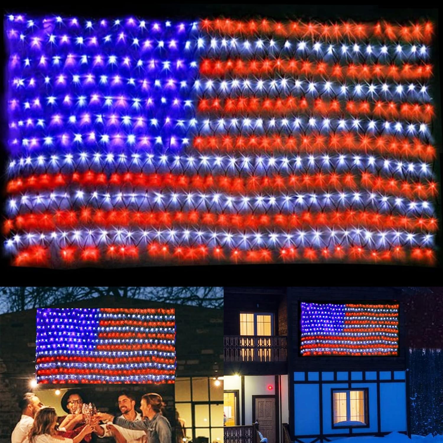 (New) American Flag Lights, 420 LED USA Flag Net Lights, Outdoor ...