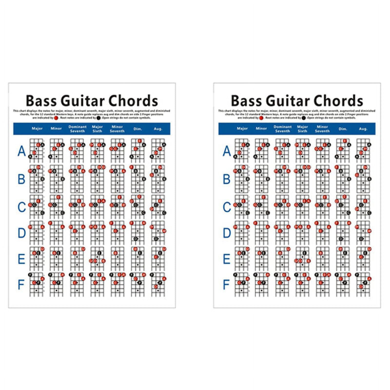 ! 2X Electric Bass Guitar Chord Chart 4 String Fingering Diagram ...