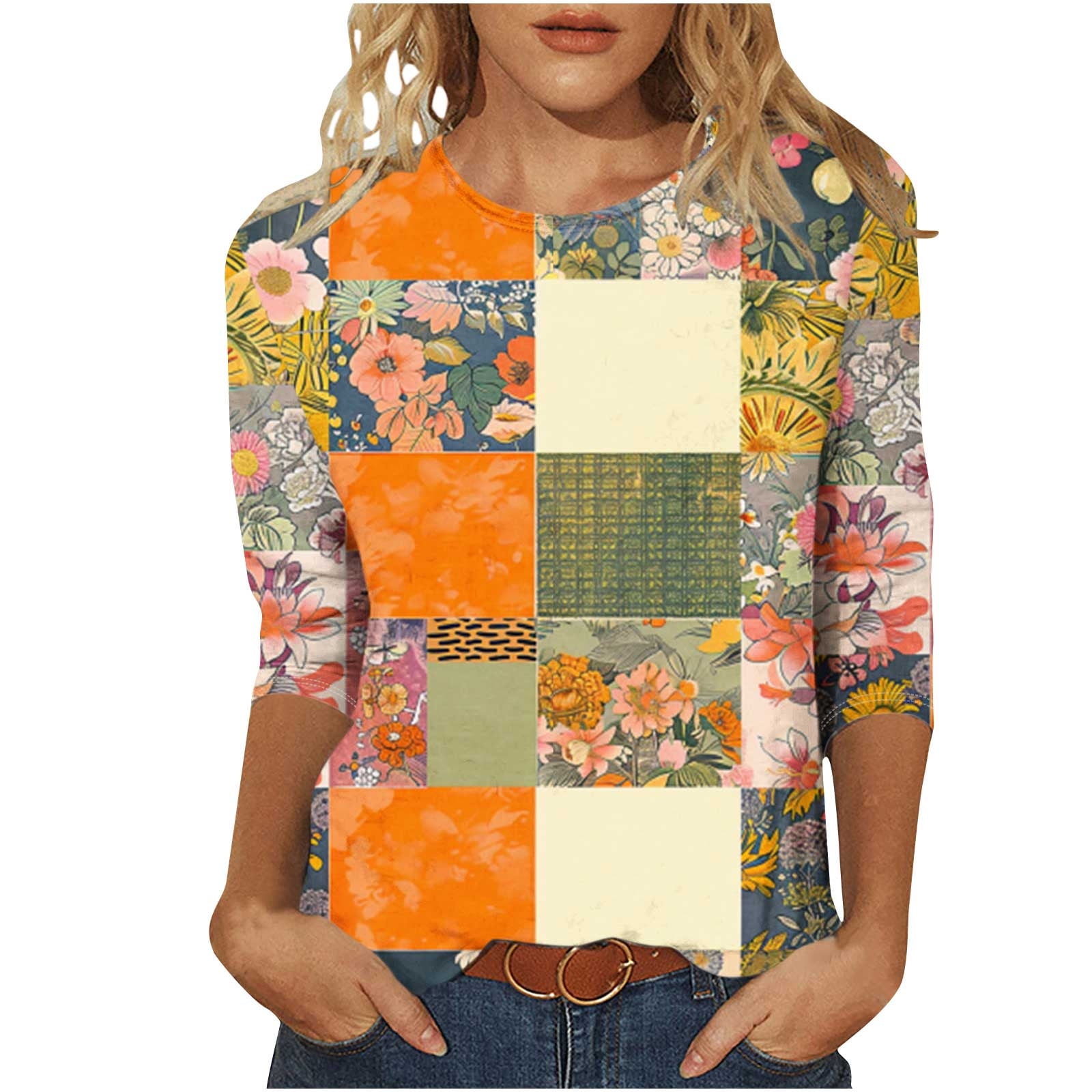 New Arrival BeiFu 3/4 Length Sleeve Womens Tops Cotton V Neck Long ...