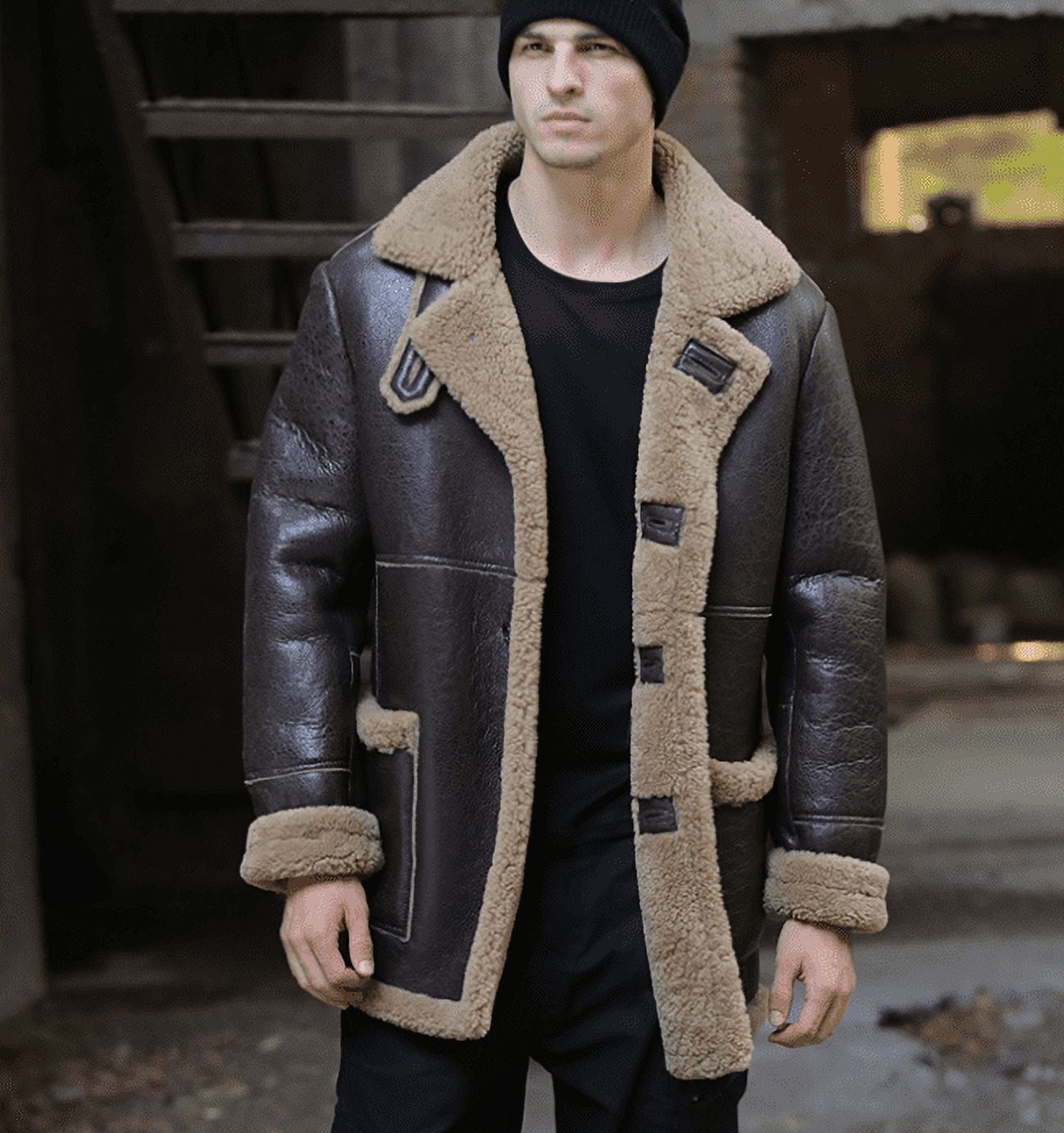 New Arrival Men's Winter Long Coat Genuine Leather Natural Sheepskin ...