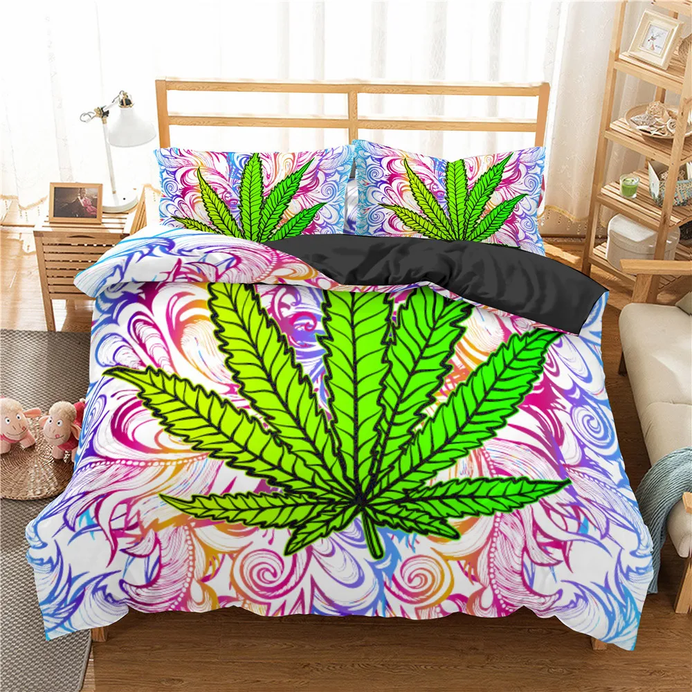 New Arrival Weed Leaves Bedding Set Single Twin King Size Quilt Cover ...