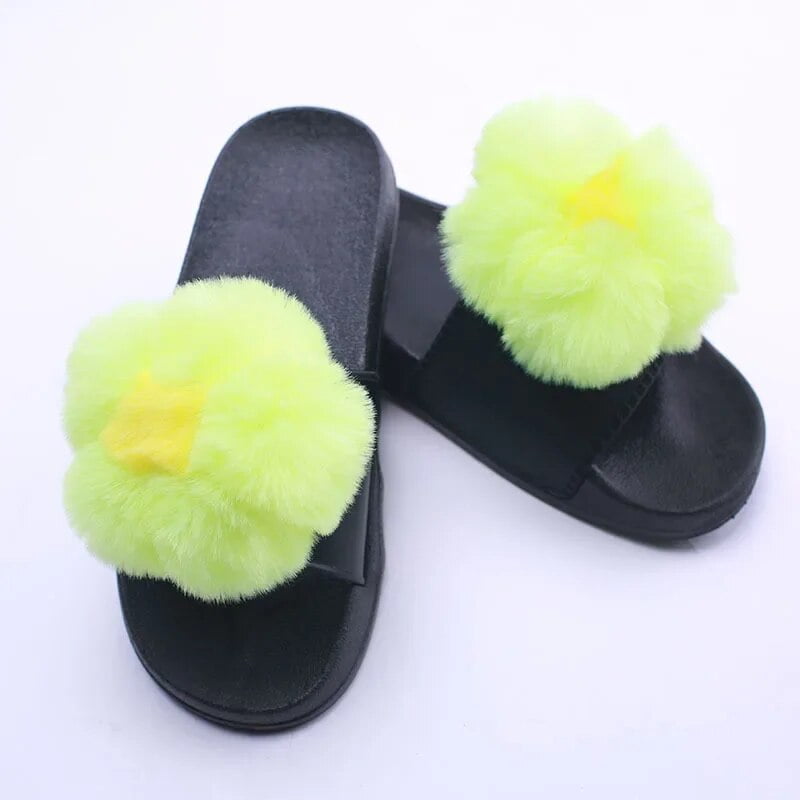 New Arrival Women Summer Luxury Faux Fur Slippers Girls Indoor Outdoor ...