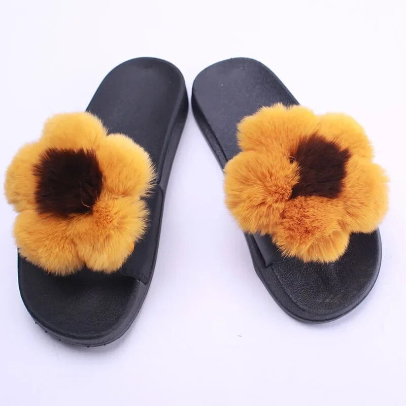 New Arrival Women Summer Luxury Faux Fur Slippers Girls Indoor Outdoor ...