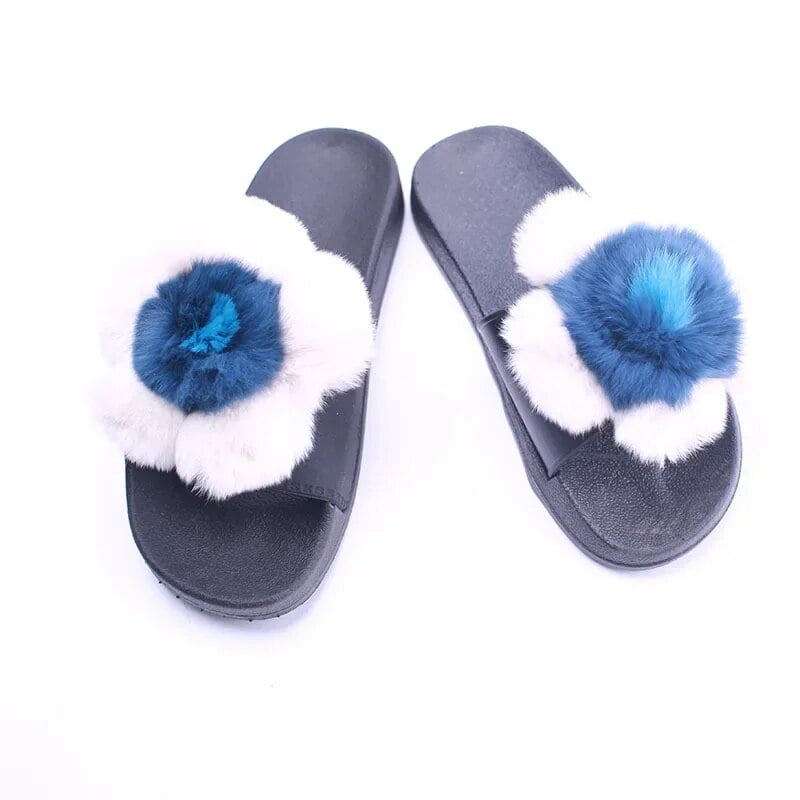 New Arrival Women Summer Luxury Faux Fur Slippers Girls Indoor Outdoor Furry Flip Flops Men ...