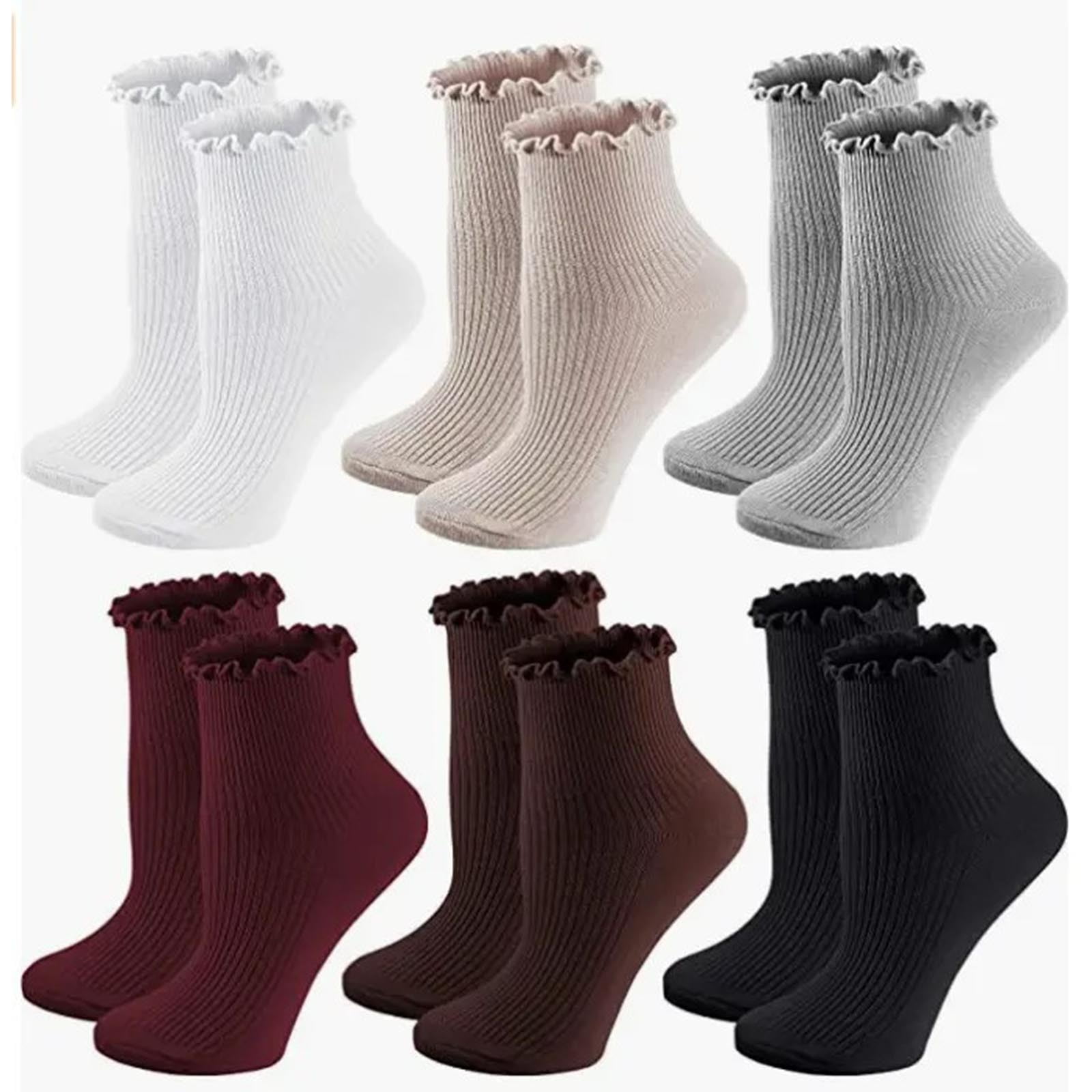 New Arrivals! 6 Pack Luxalzxs Ruffle Socks for Women Casual Trendy Knit ...