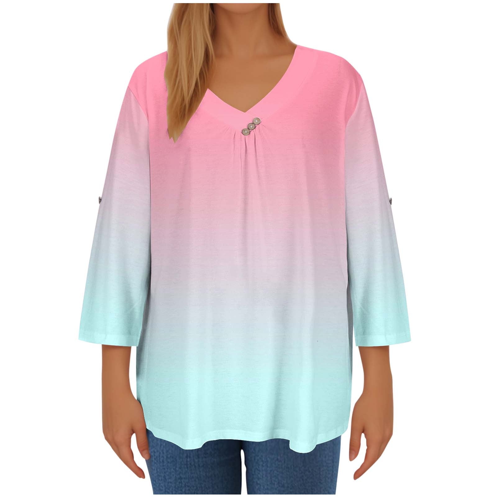 New Arrivals BeiFu 3/4 Length Sleeve Womens Tops V Neck T Shirts For ...