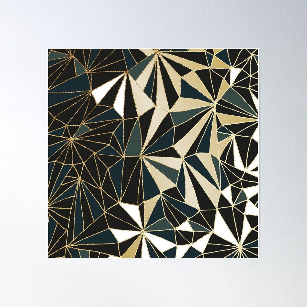 New Art Deco Geometry - Emerald Green & Gold Poster Wall Art, Modern ...