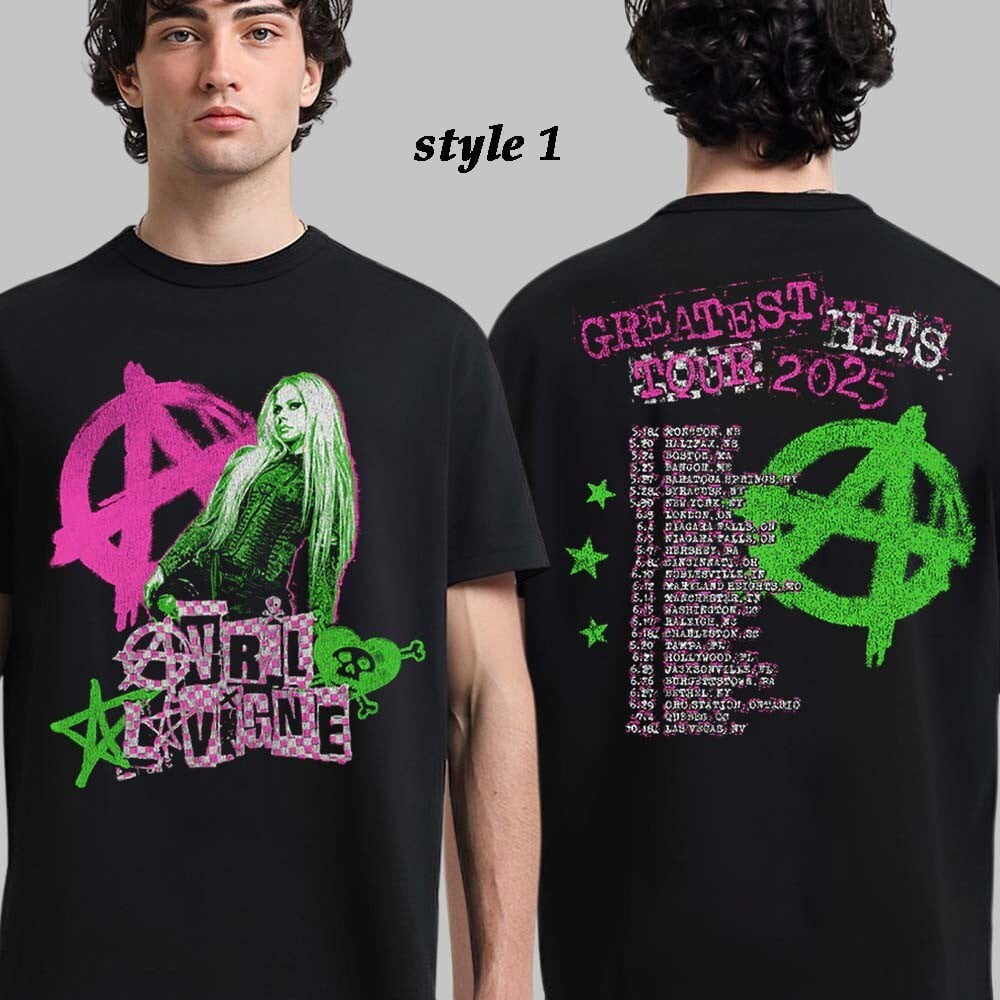 New Avril Lavigne Greatest Hits Tour 2025 Two-Sided Graphic Art T-Shirt ...