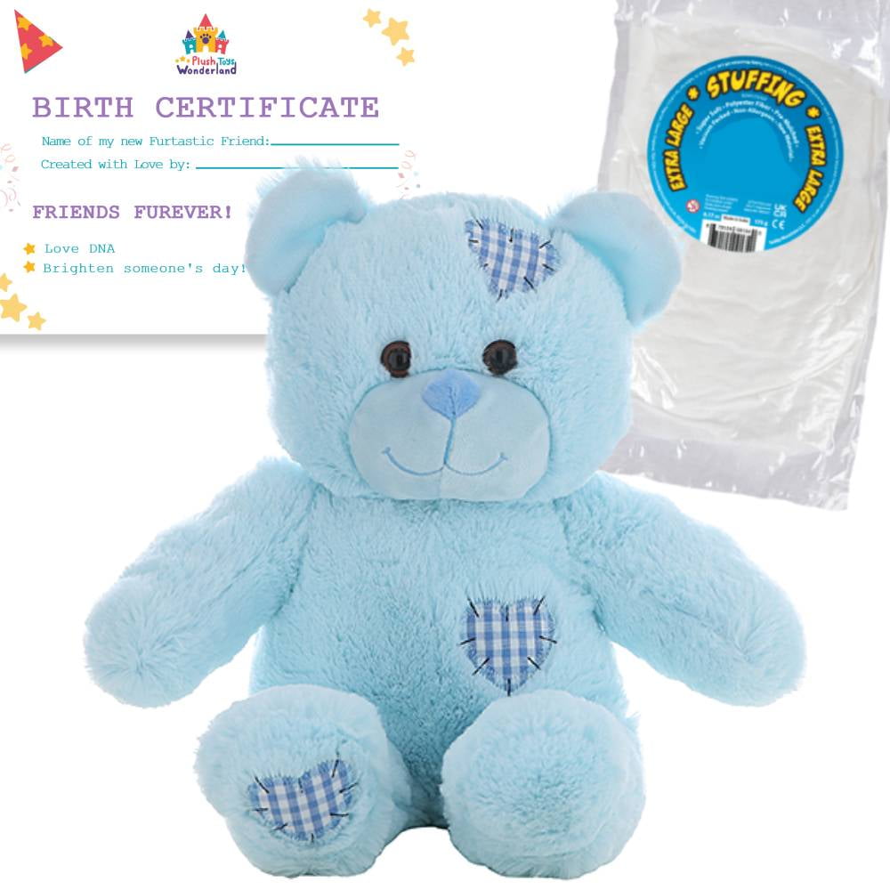 Plush Gear Baby Blue Patches Bear DIY Plush Toy Kit with Fiber Stuffing ...