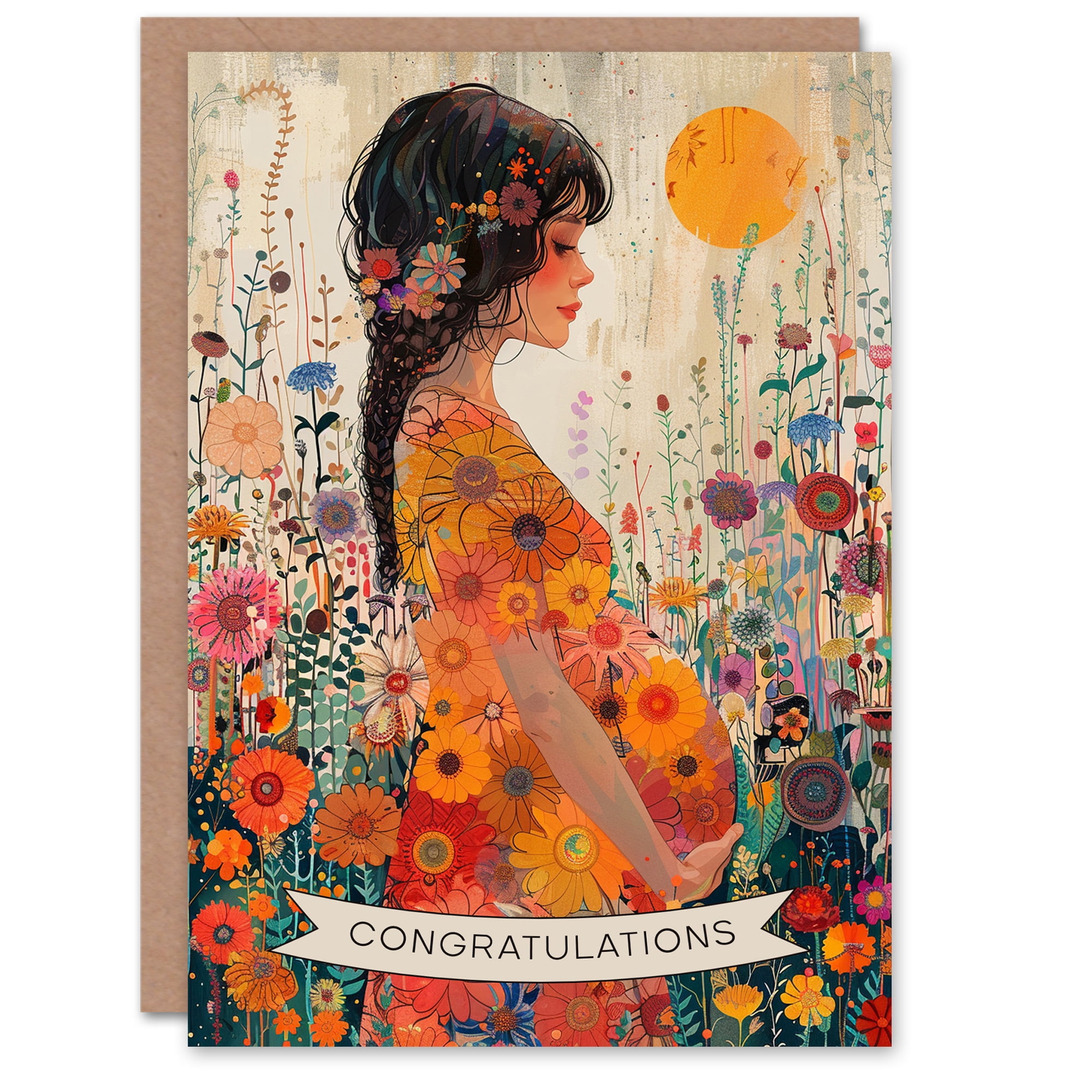 New Baby Card Pregnant Woman Flowers Congratulations Mum to Be For Her ...