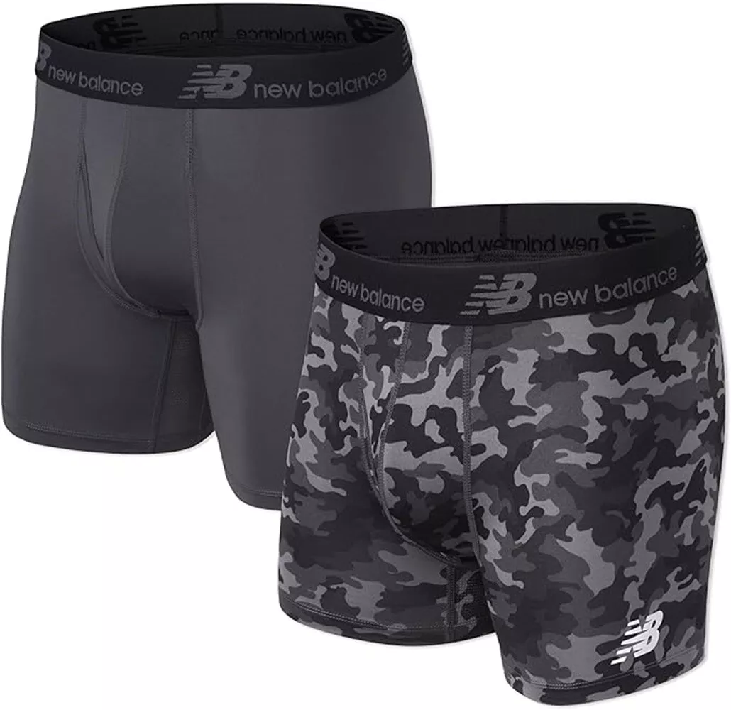 New Balance Dry And Fresh Performance 6" Boxer Briefs 2 Pack, Digital Camo Black/Thunder ...