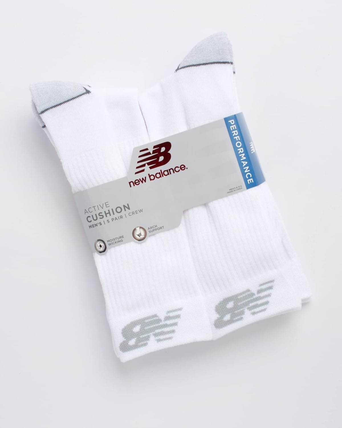 New Balance Men's Crew Socks - 5 Pair Moisture Control Comfort Crew ...