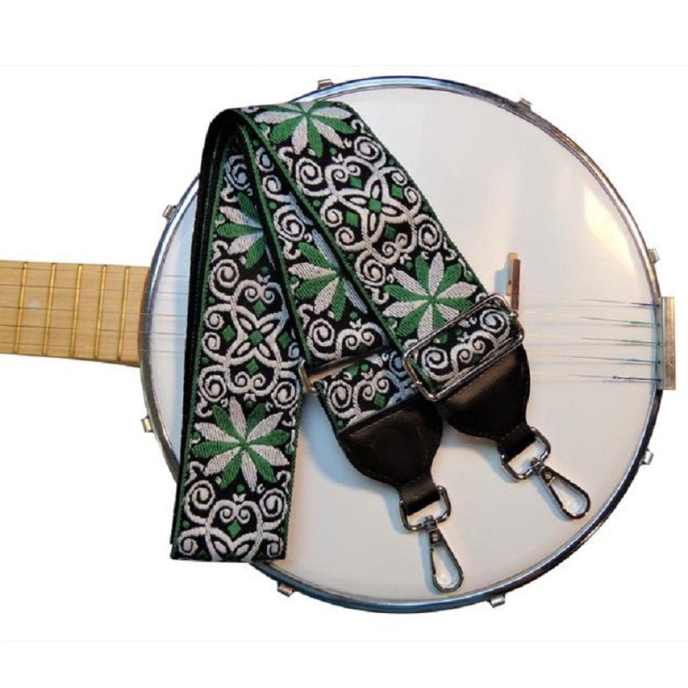 New Banjo Strap Retro Vintage Jacquard Woven Quality Snap Green Banjo ...