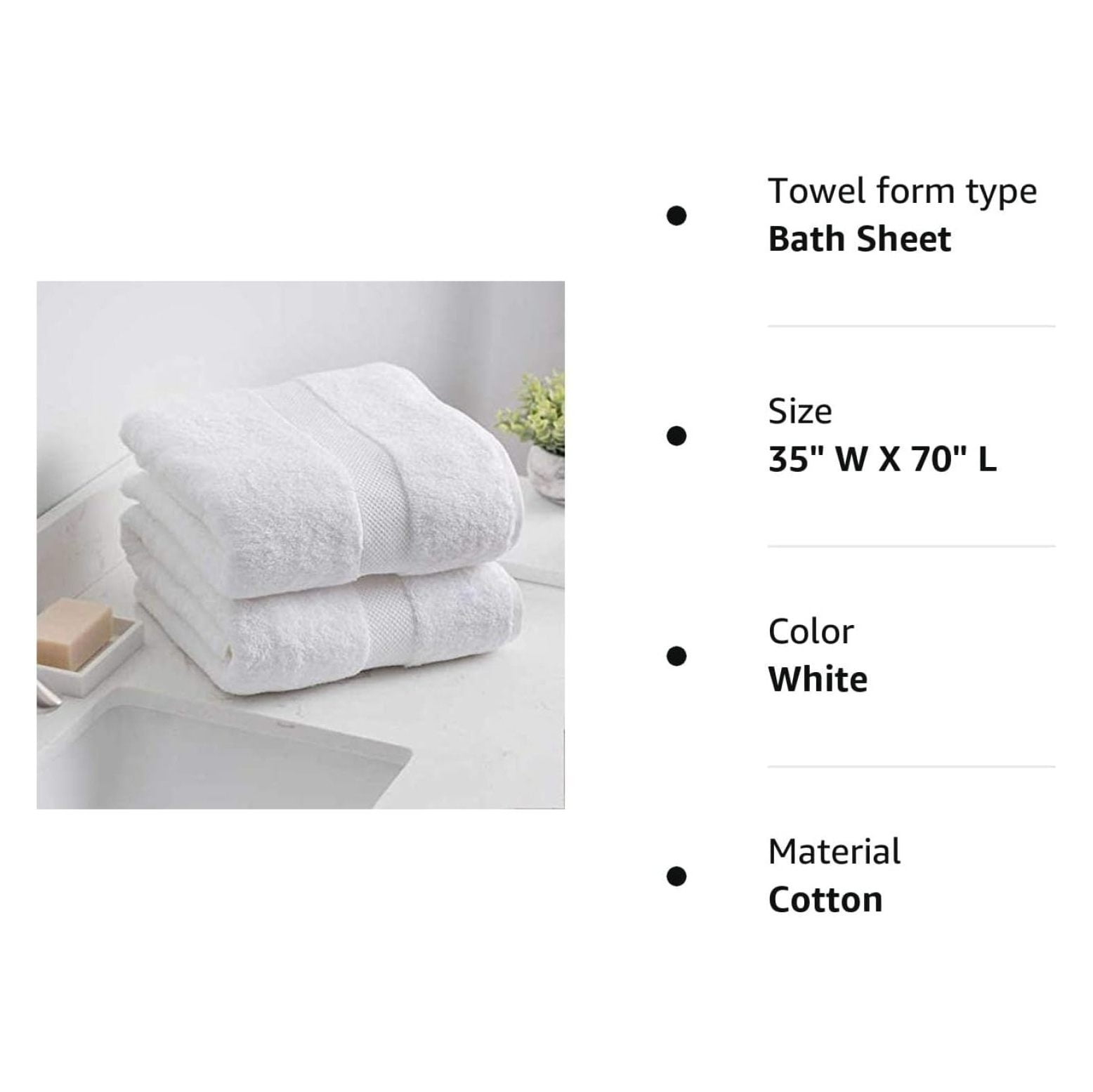 New Bath Sheet Bundle Set | 2 Luxury Bath Sheets 35" W X 70" L (White ...