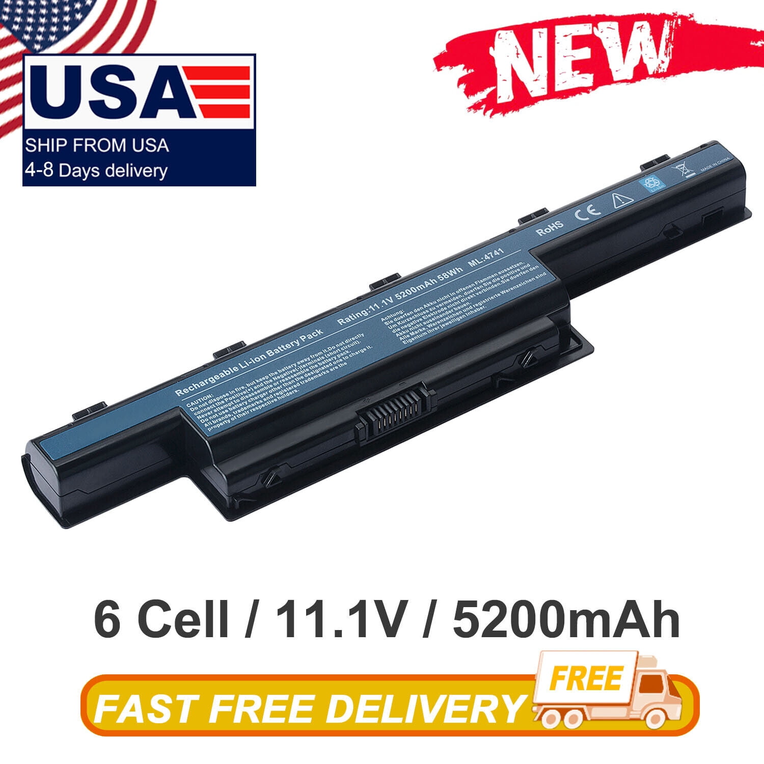 New Battery For Acer AS10D75 AS10D81 AS10D5E AS10D7E AS10G3E 4551-2615 ...