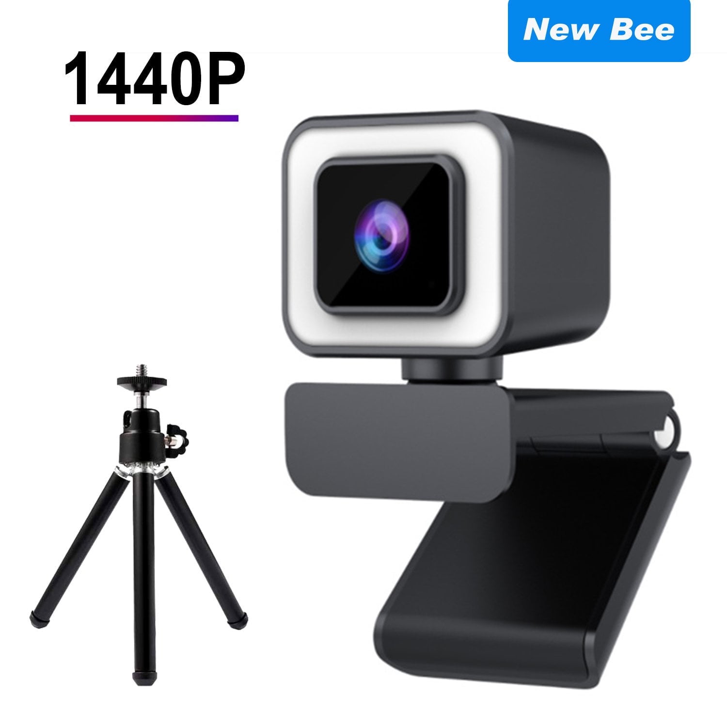 New Bee 2K/1440p Webcam with Auto Focus & Microphone, Expandable Tripod ...